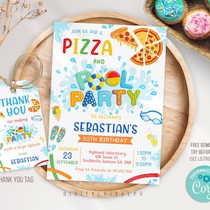 Editable Pizza Pool Party Birthday Invitation Template, Pizza Pool ...