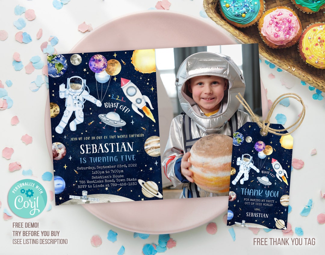 Outer Space Birthday Invitation Template With Photo Planets - Etsy