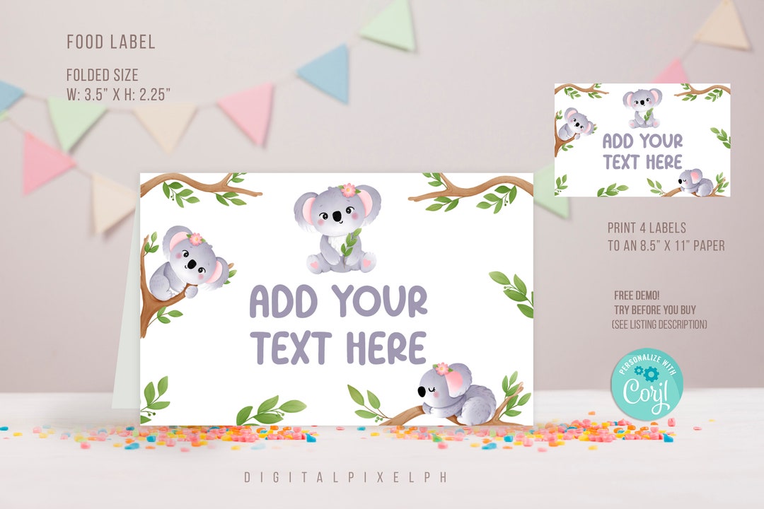 Editable Koala Food Label, Koala Food Tent Cards, Koala Food Tent Label ...