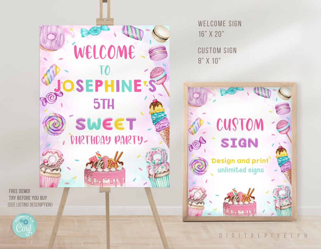 Editable Sweets Candy Welcome Sign Template, Sweets Birthday Custom ...