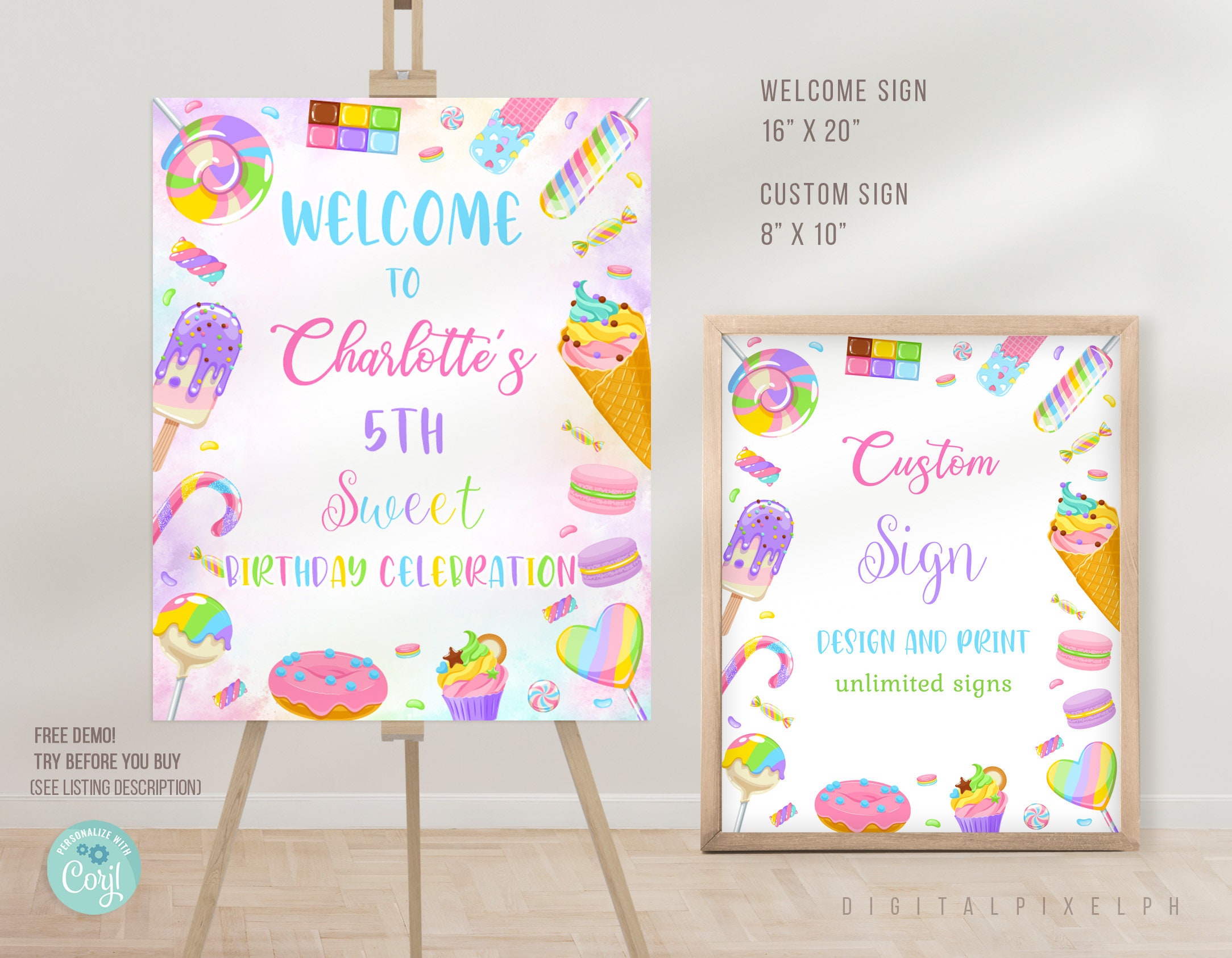 Editable Sweets Candy Welcome Sign Template, Sweets Birthday Custom ...