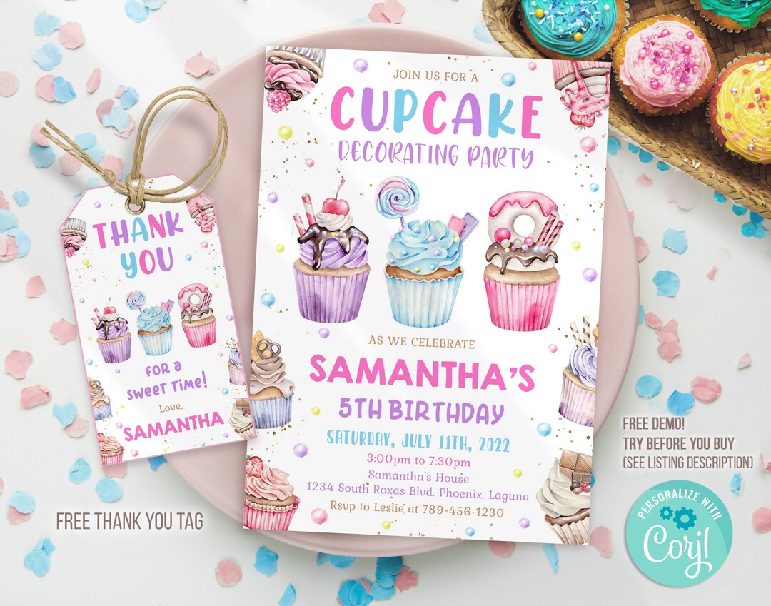 Editable Cupcake Birthday Invitation Template, Cupcake Birthday ...