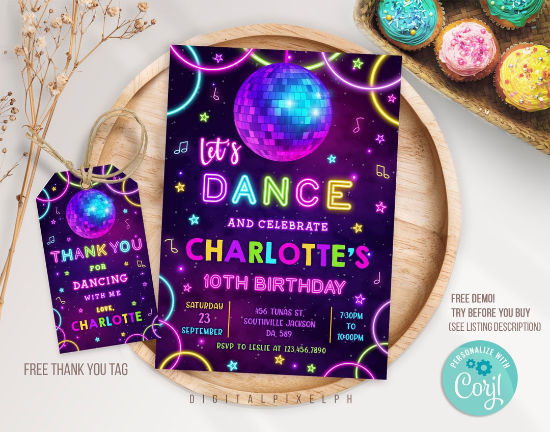 Invitación de cumpleaños de fiesta de baile, Invitación de discoteca ...