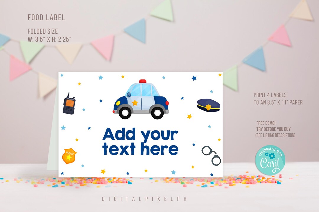 Editable Police Food Label, Police Food Tent Cards, Police Food Tent ...