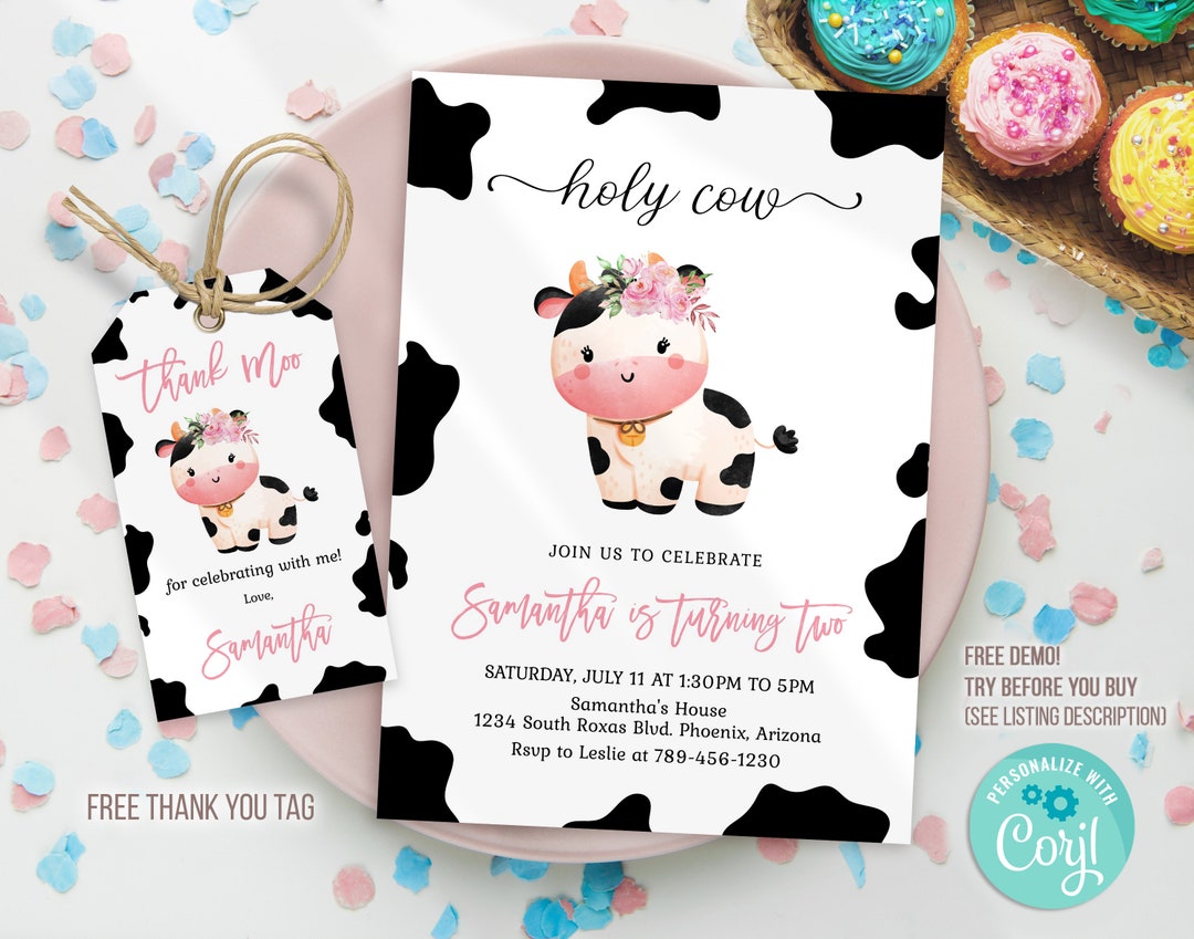 Editable Holy Cow Birthday Invitation Template, Holy Cow Birthday ...