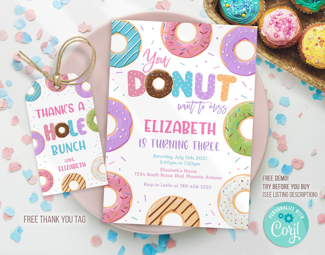 Donut Birthday Invitation, Donut Birthday Invite, Donut Party ...