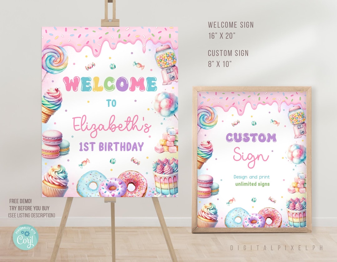 Editable Sweets Candy Welcome Sign Template, Sweets Birthday Custom ...