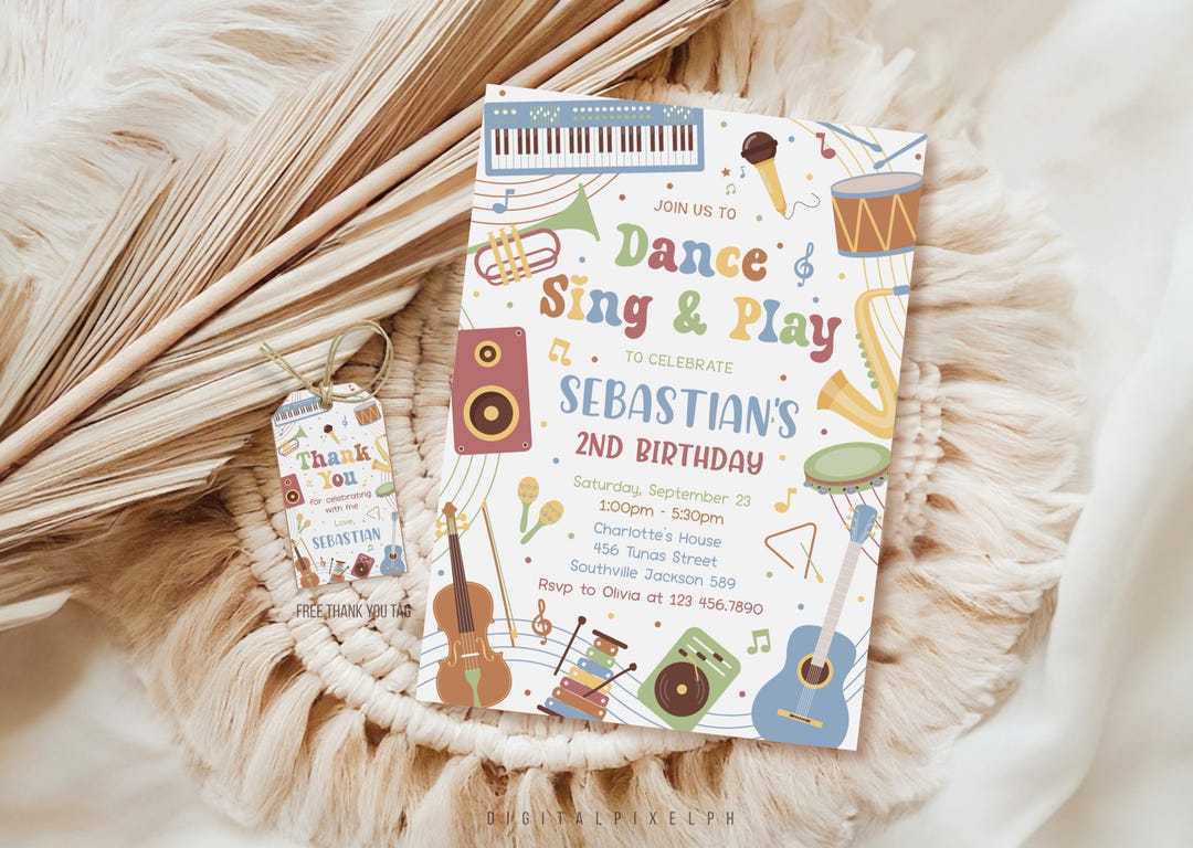 Music Birthday Invitation, Dance Sing Play Party Invite, (digital ...