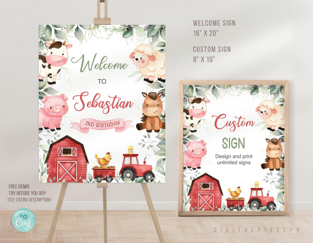 Editable Farm Birthday Welcome Sign Template, Farm Birthday Custom Sign ...