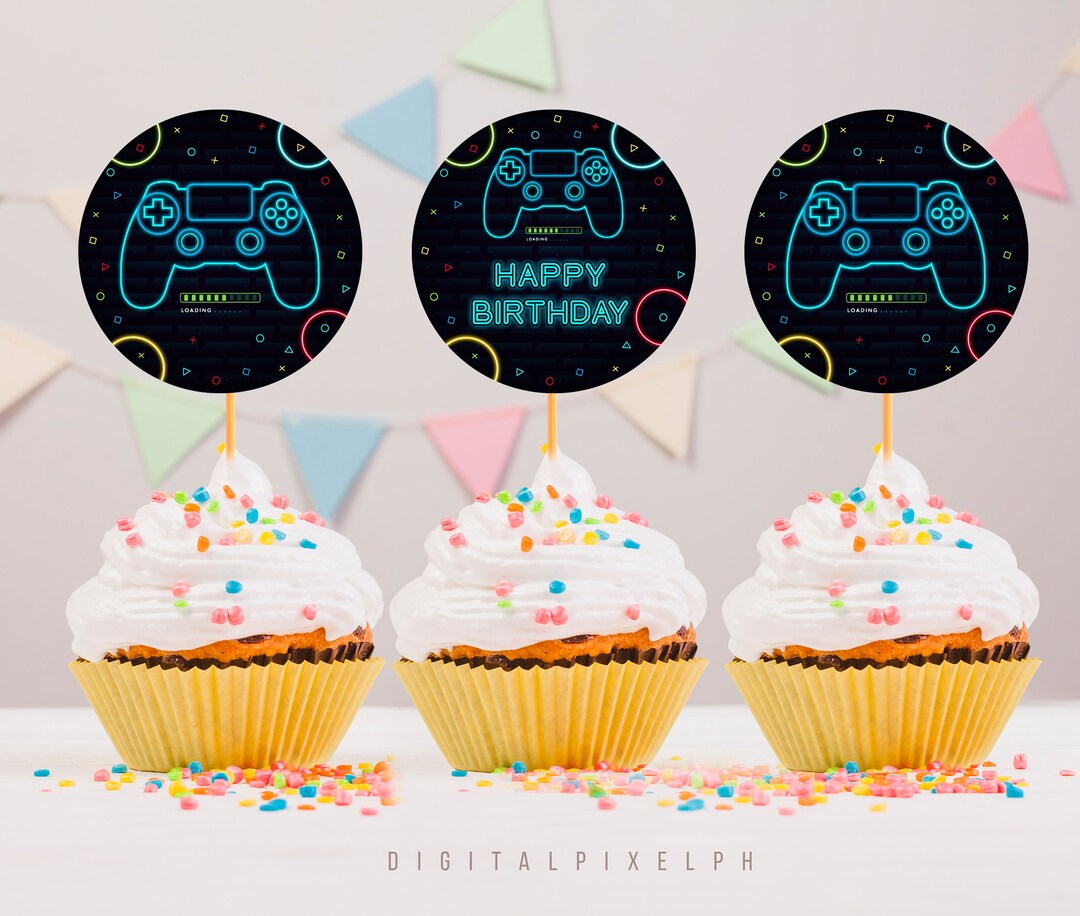 Video Game Birthday Party Cupcake Toppers, Video Game Cupcake Toppers ...