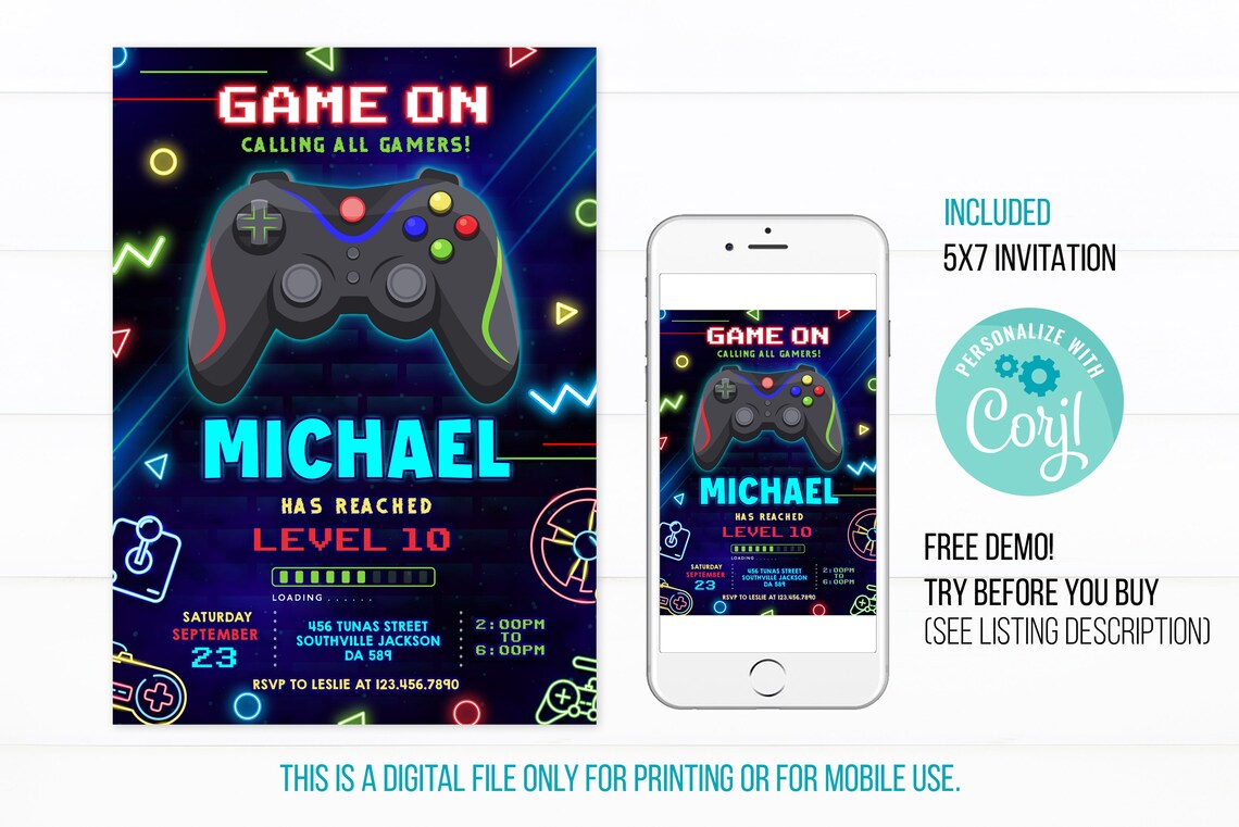 Video Game Invitation Gaming Party Invitation Gamer Party - Etsy