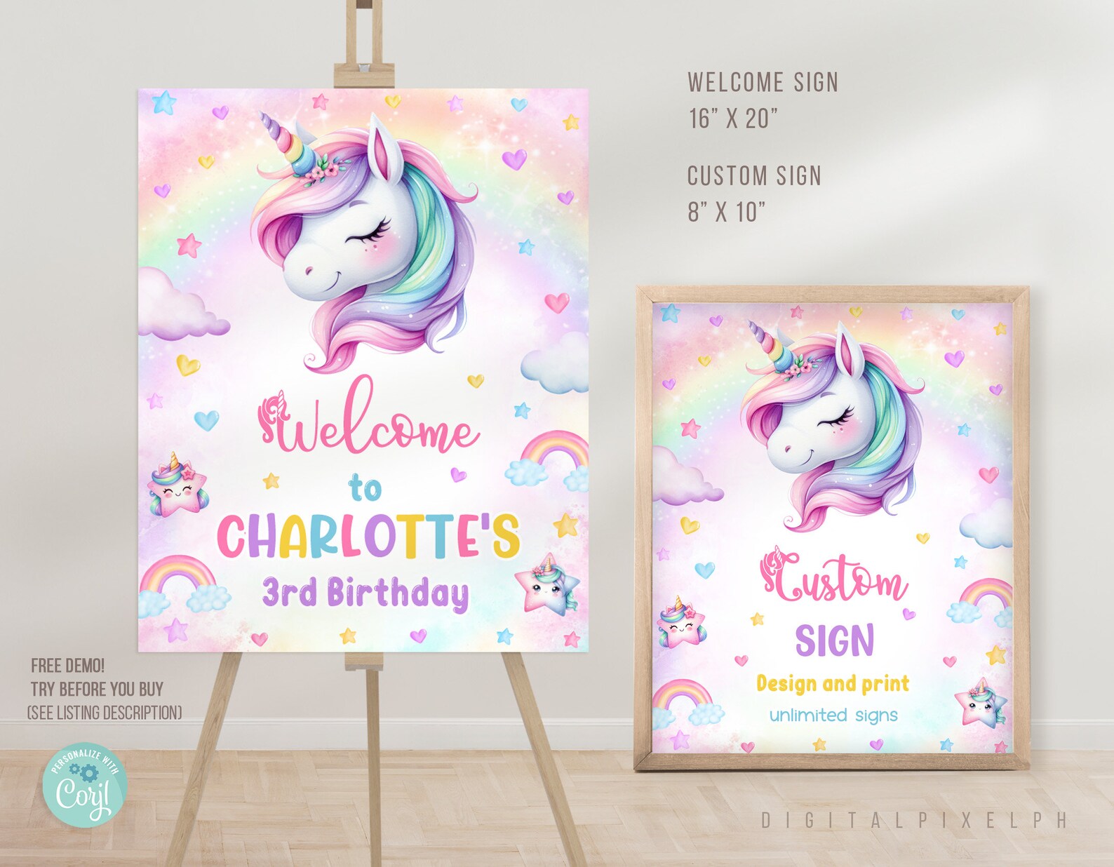 Editable Unicorn Birthday Welcome Sign Template, Unicorn Birthday Custom Sign Template, Unicorn ...