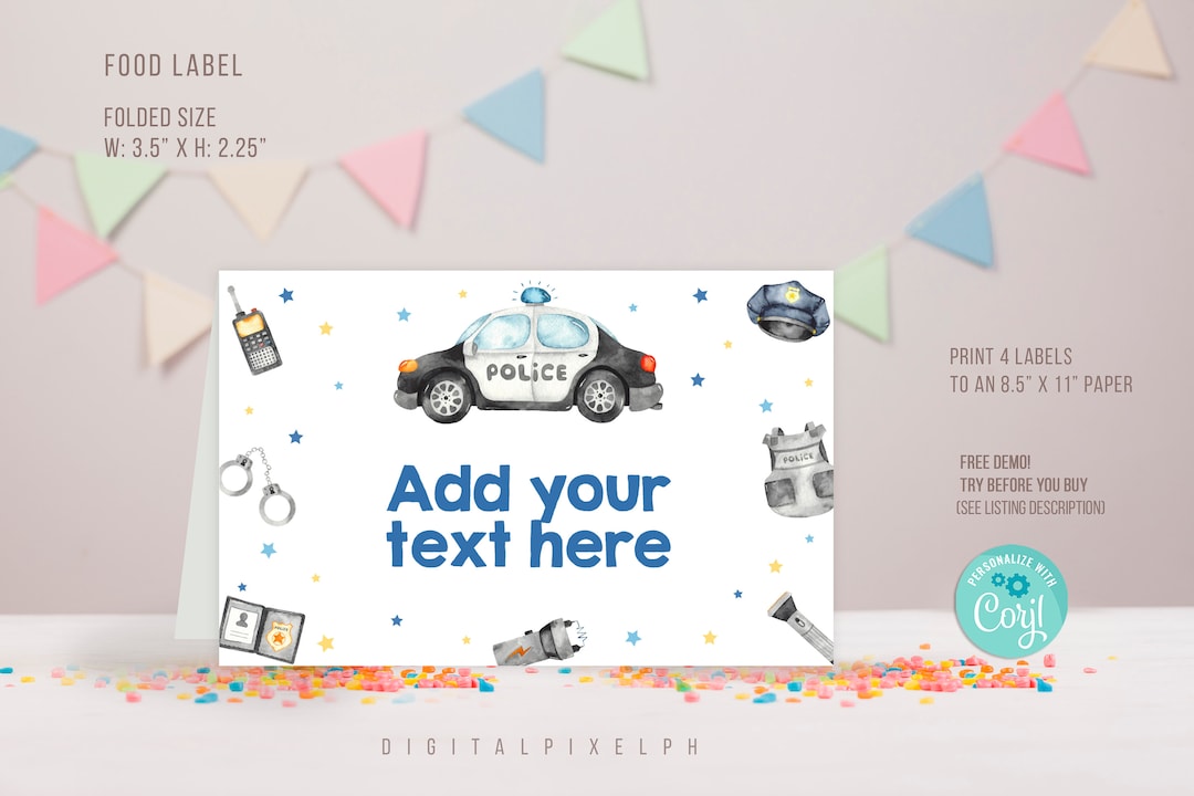 Editable Police Food Label, Police Food Tent Cards, Police Food Tent ...