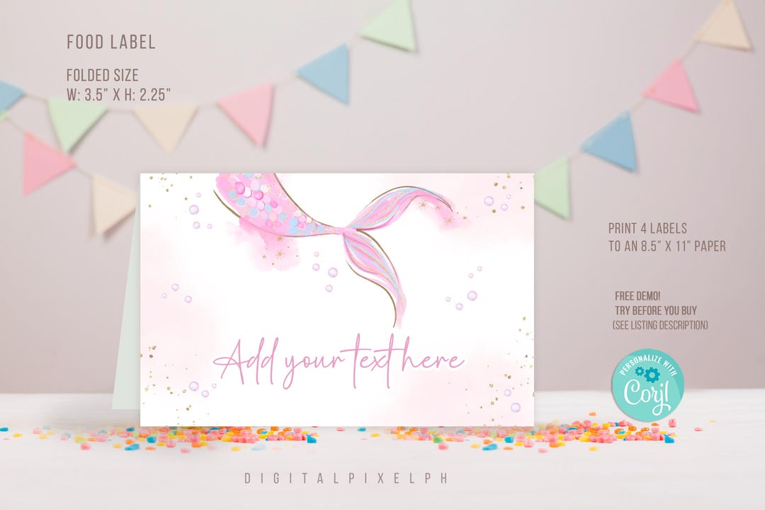 Editable Mermaid Food Label, Mermaid Food Tent Cards, Under the Sea ...