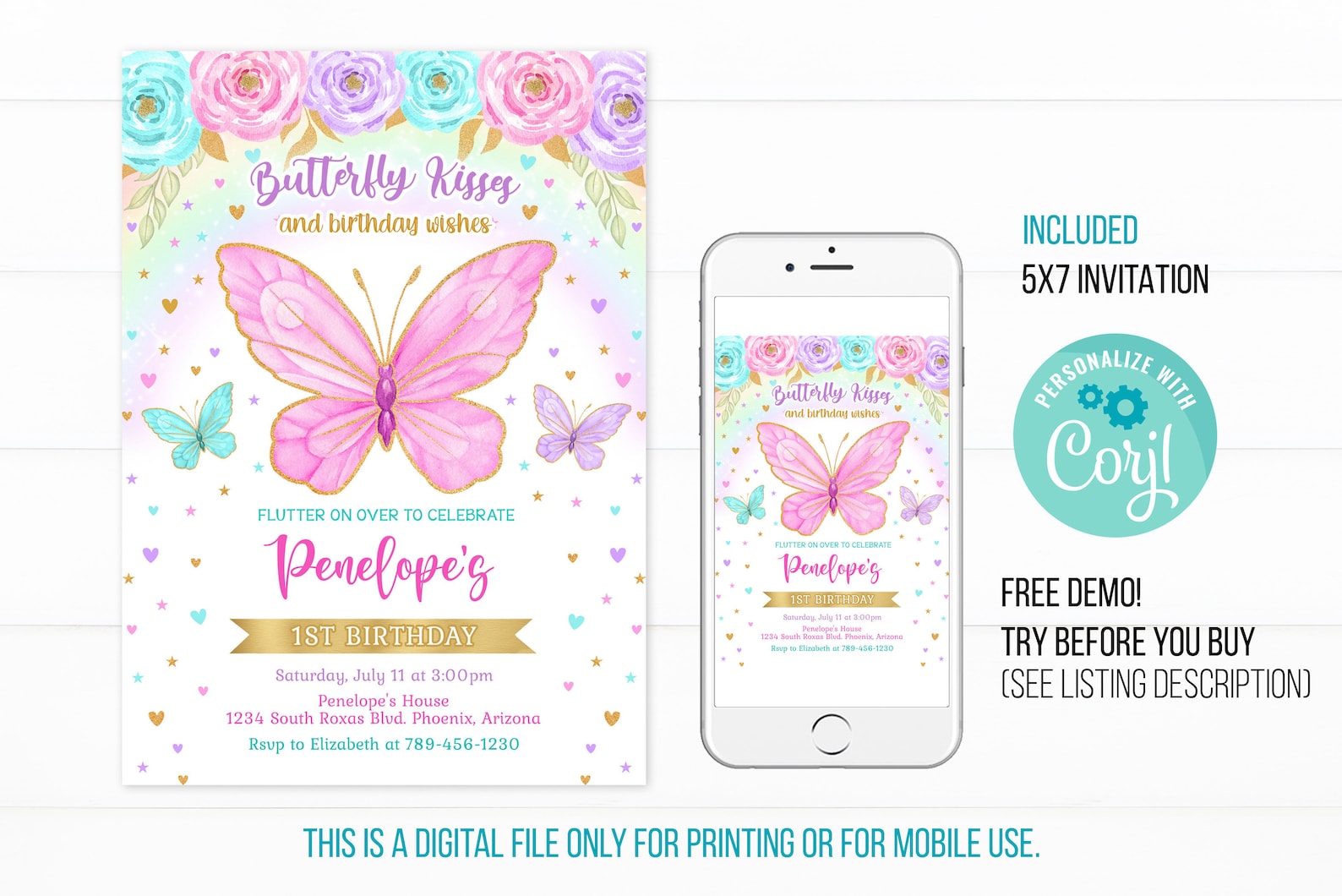 Butterfly Birthday Invitation Template Printable Butterfly - Etsy