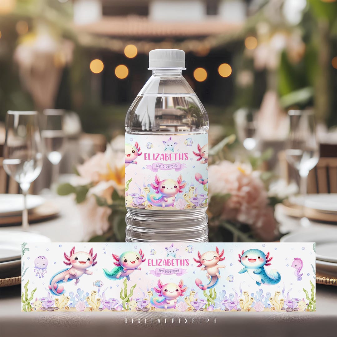 Axolotl Under the Sea Water Bottle Label Template (digital Download) - Etsy
