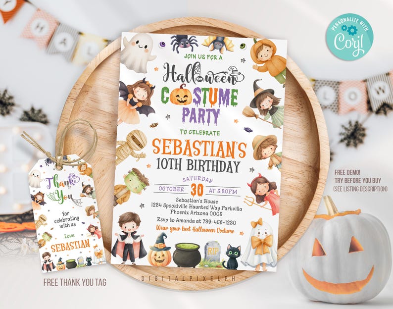 Editable Halloween Costume Birthday Party Invitation Template - Etsy
