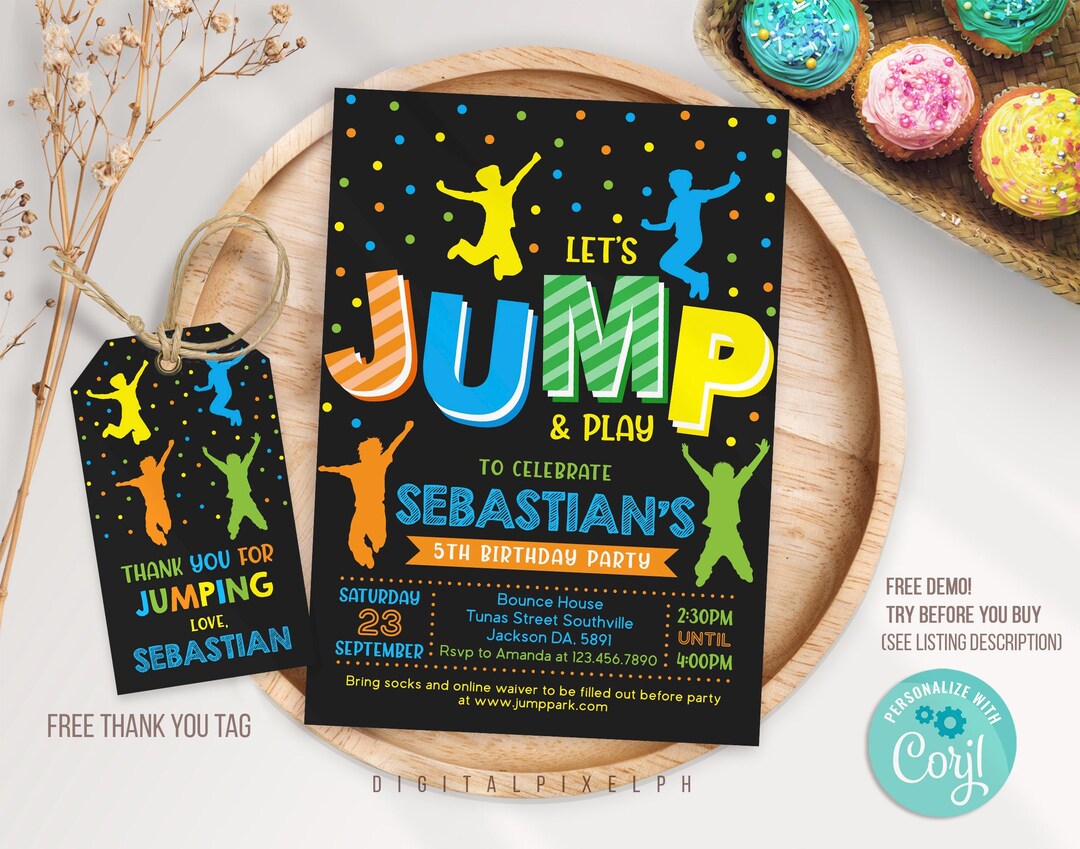 Editable Jump Birthday Invitation Template, Bounce House Party (digital ...