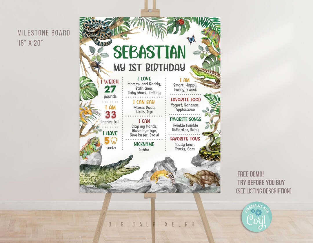 Editable Reptile Milestone Poster Template, Reptile Milestone Board ...