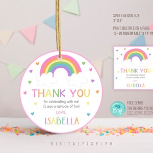 Editable Round Rainbow Thank You Tags, Rainbow Sticker, Square Rainbow ...