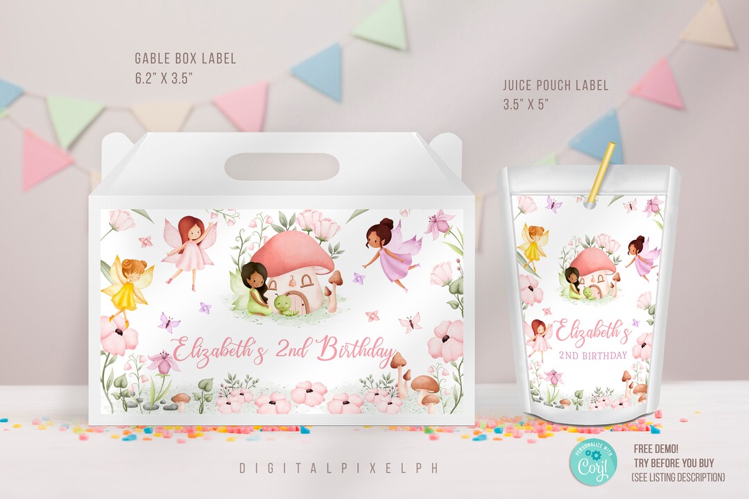 Editable Fairy Capri Sun Labels, Fairy Juice Labels, Fairy Gable Box ...
