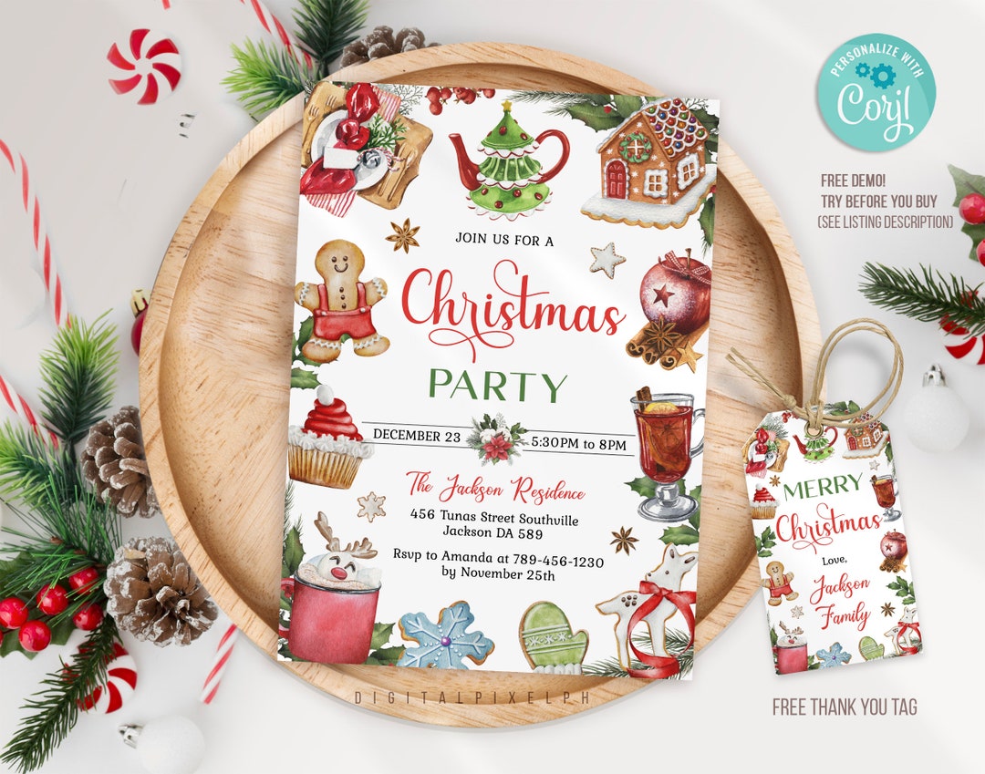 Editable Christmas Party Invitation, Christmas Party Invitation ...