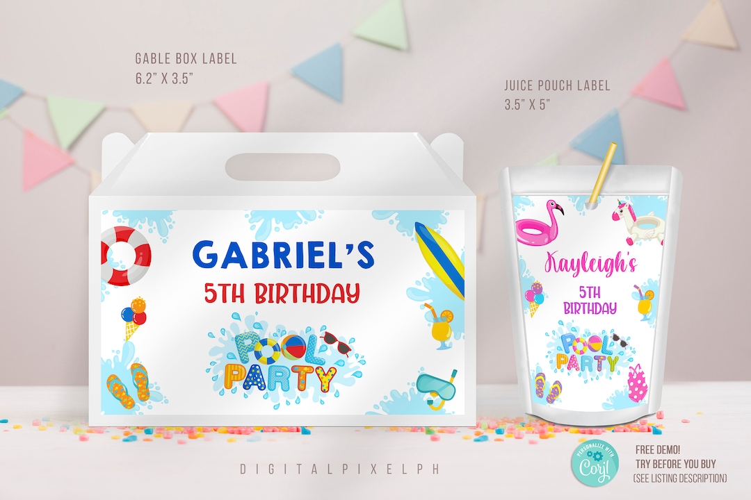Editable Pool Party Capri Sun Labels, Pool Party Juice Labels, Pool ...