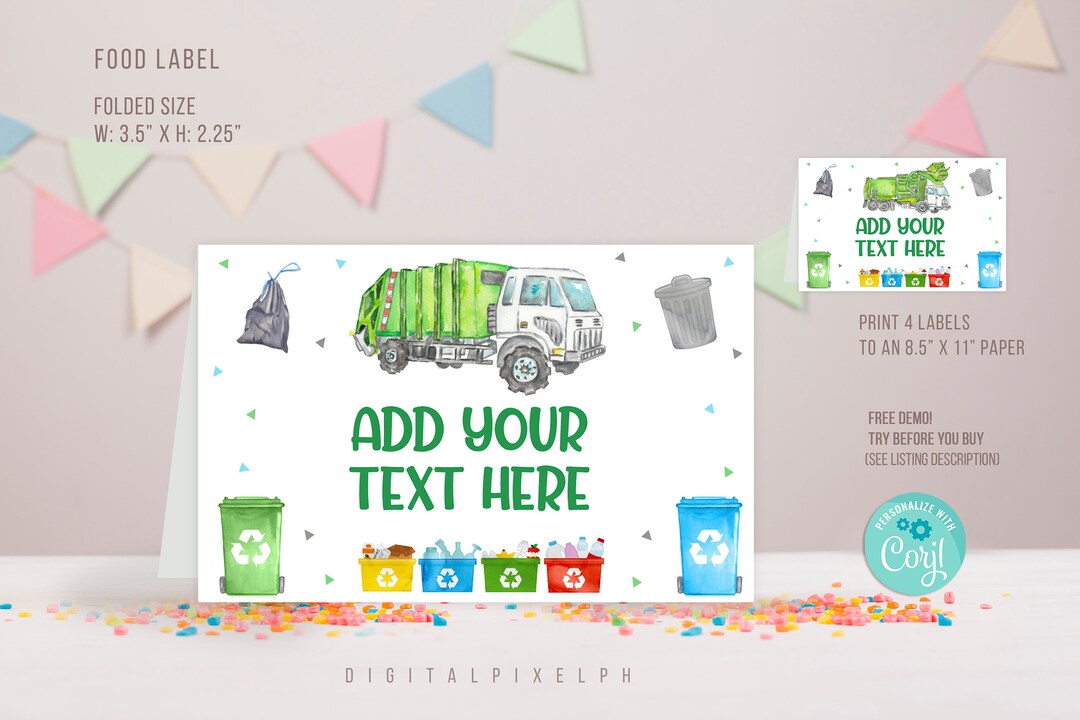 Editable Garbage Truck Food Label, Garbage Truck Food Tent Cards ...