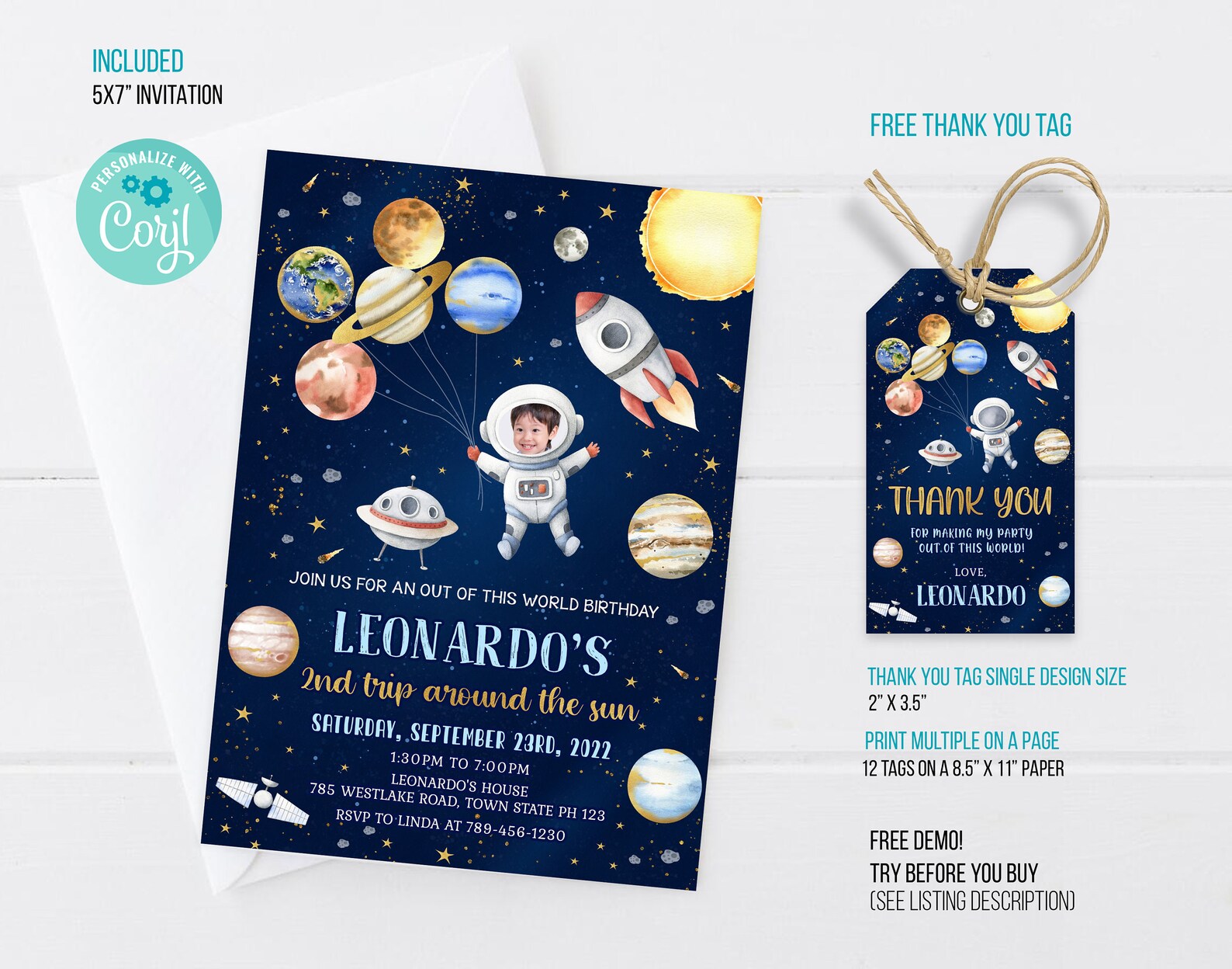 Outer Space Birthday Invitation Template, Planets Rocket Ship Astronaut ...
