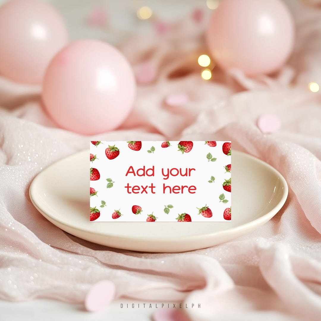 Editable Strawberry Food Label, Birthday Party Tent Cards (digital ...