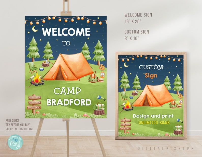 Editable Camping Welcome Sign Template, Camping Birthday Custom Sign ...