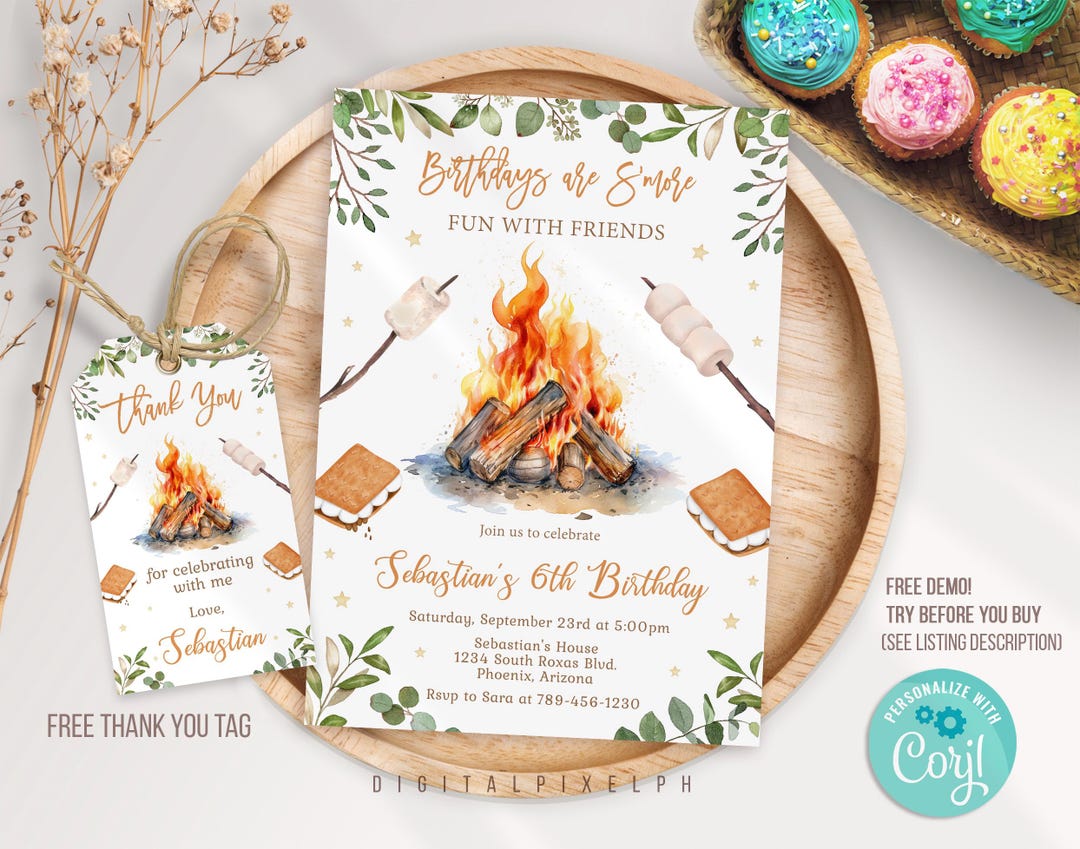 Editable S'more Birthday Invitation Template, Bonfire Invitation, S ...