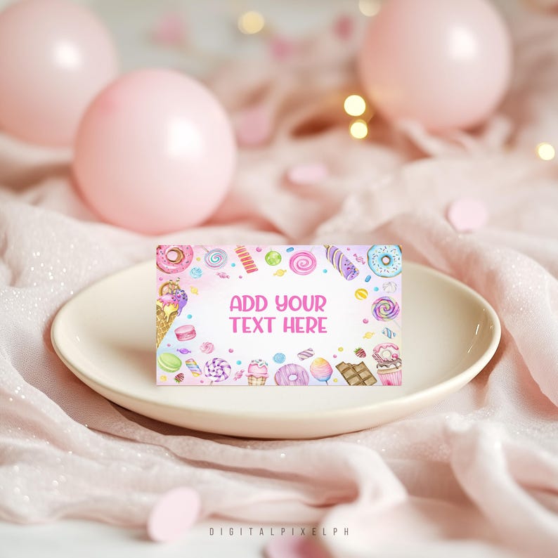 Editable Sweets Food Label, Candy Birthday Party Tent Cards (digital ...