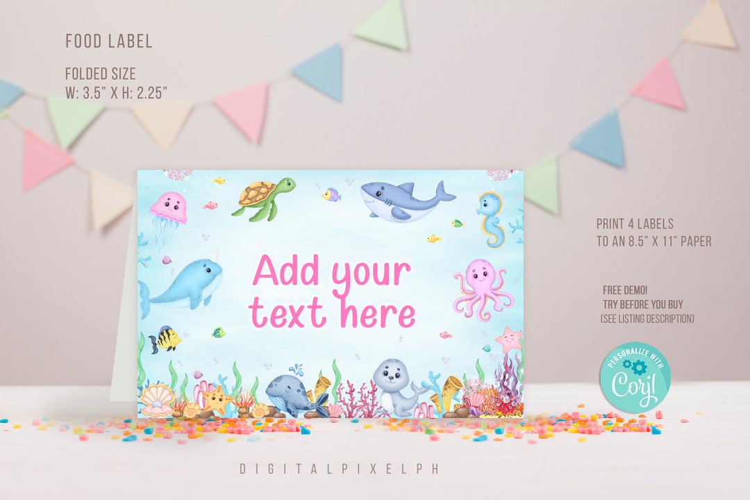 Editable Under the Sea Food Label, Under the Sea Food Tent Cards, Under ...