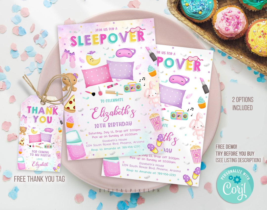Editable Sleepover Invitation Template, Slumber Party Birthday ...