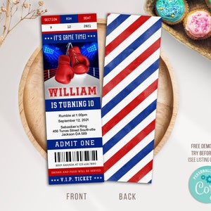 Editable Boxing Ticket Birthday Invitation Template, Boxing Birthday ...