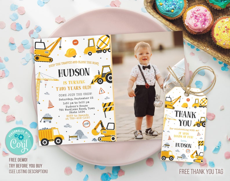 Editable Construction Birthday Party Invitation Template - Etsy