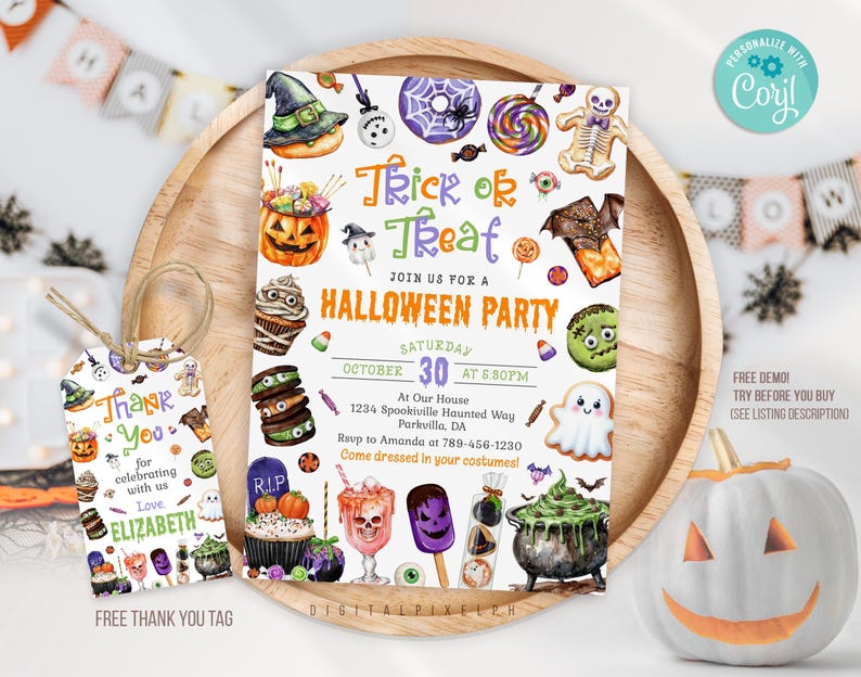 Editable Trick or Treat Halloween Party Invitation (digital Download ...