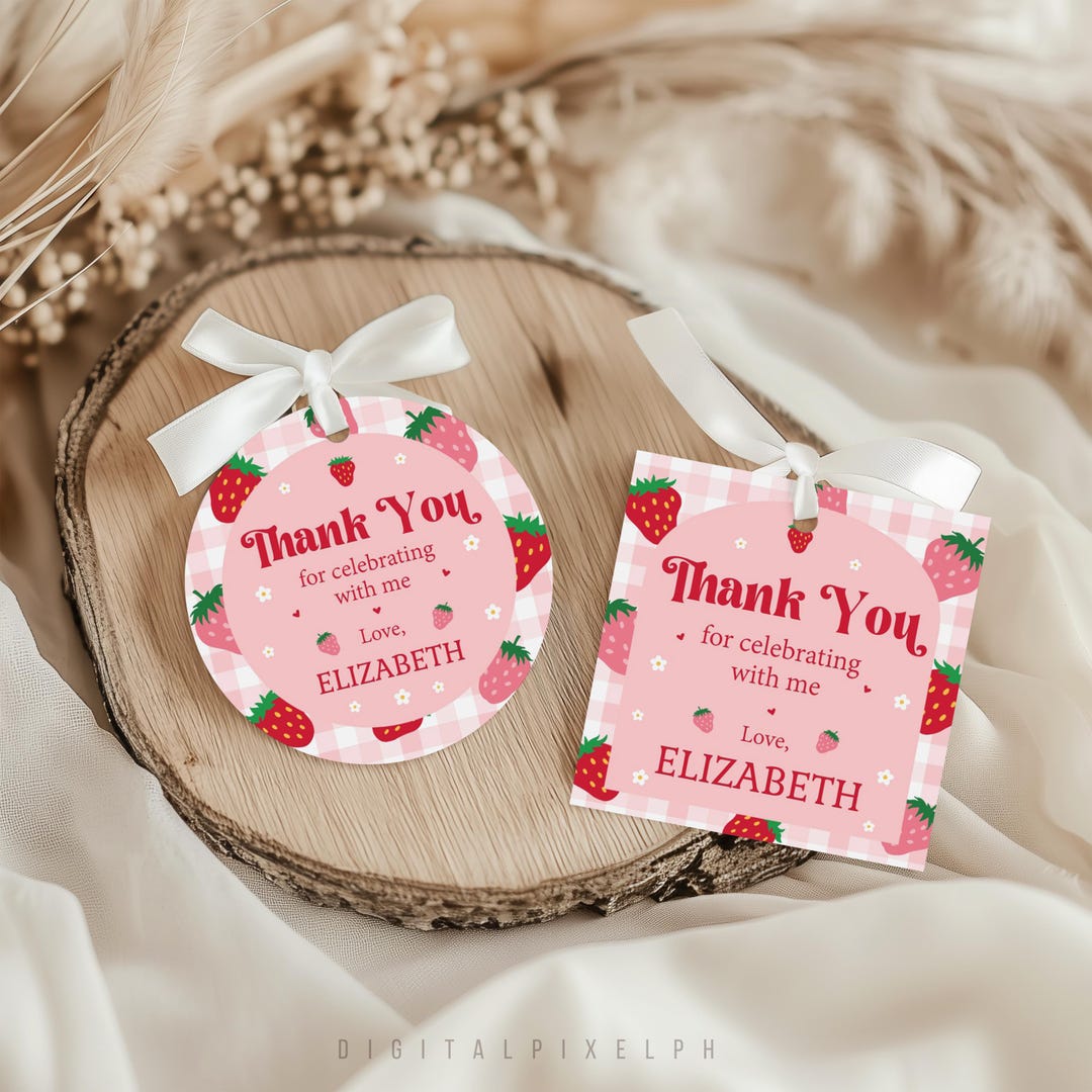 Strawberry Round Thank You Tags, Strawberry Sticker, Strawberry Square ...