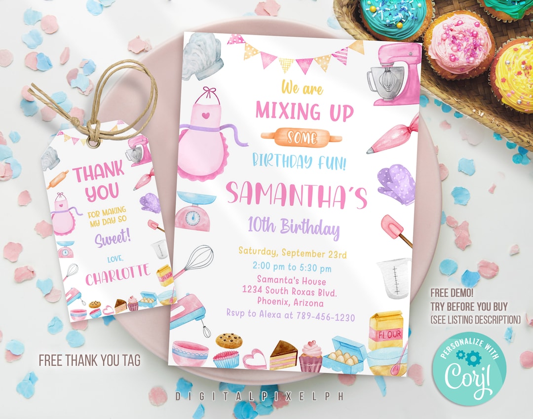 Editable Baking Birthday Party Invitation, Baking Party Invite, Cooking ...