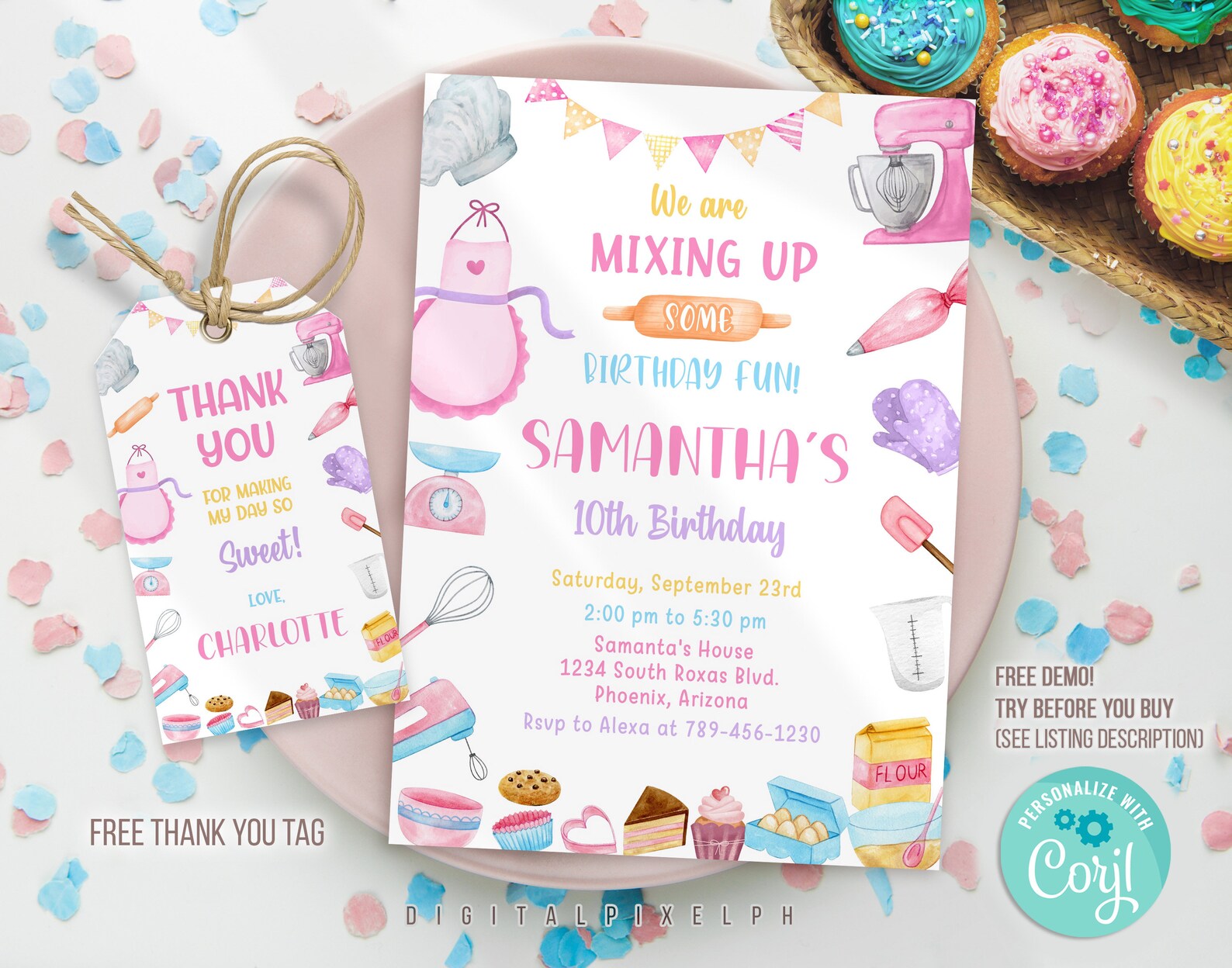 Editable Baking Birthday Party Invitation, Baking Party Invite, Cooking ...