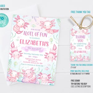 Editable Axolotl Birthday Invitation Template, Axolotl Birthday ...