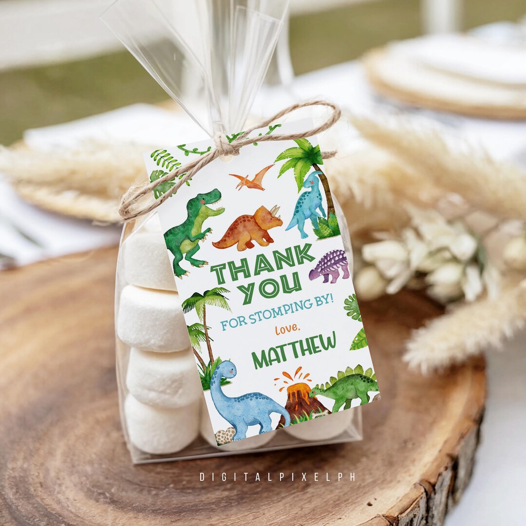 Dinosaur Birthday Thank You Tags, Dinosaur Favor Tags, Dinosaur ...