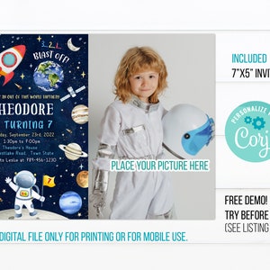 Outer Space Birthday Invitation Template With Photo Planets - Etsy