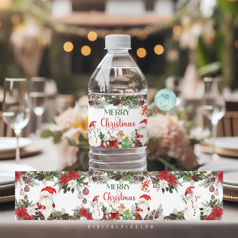 Christmas Water Bottle Label, Editable Festive Sign (digital Download ...