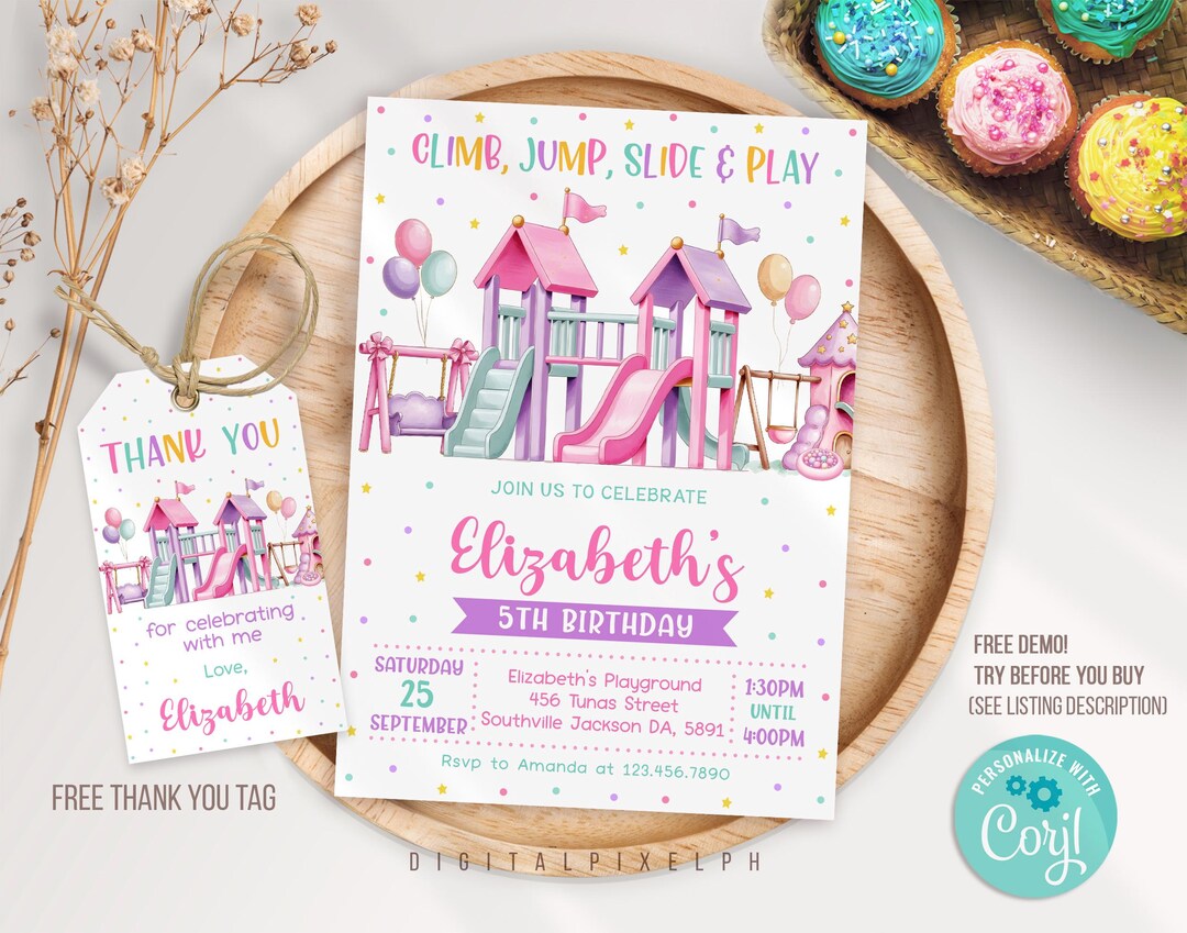 Editable Playground Birthday Invitation Template, Playground Bounce ...