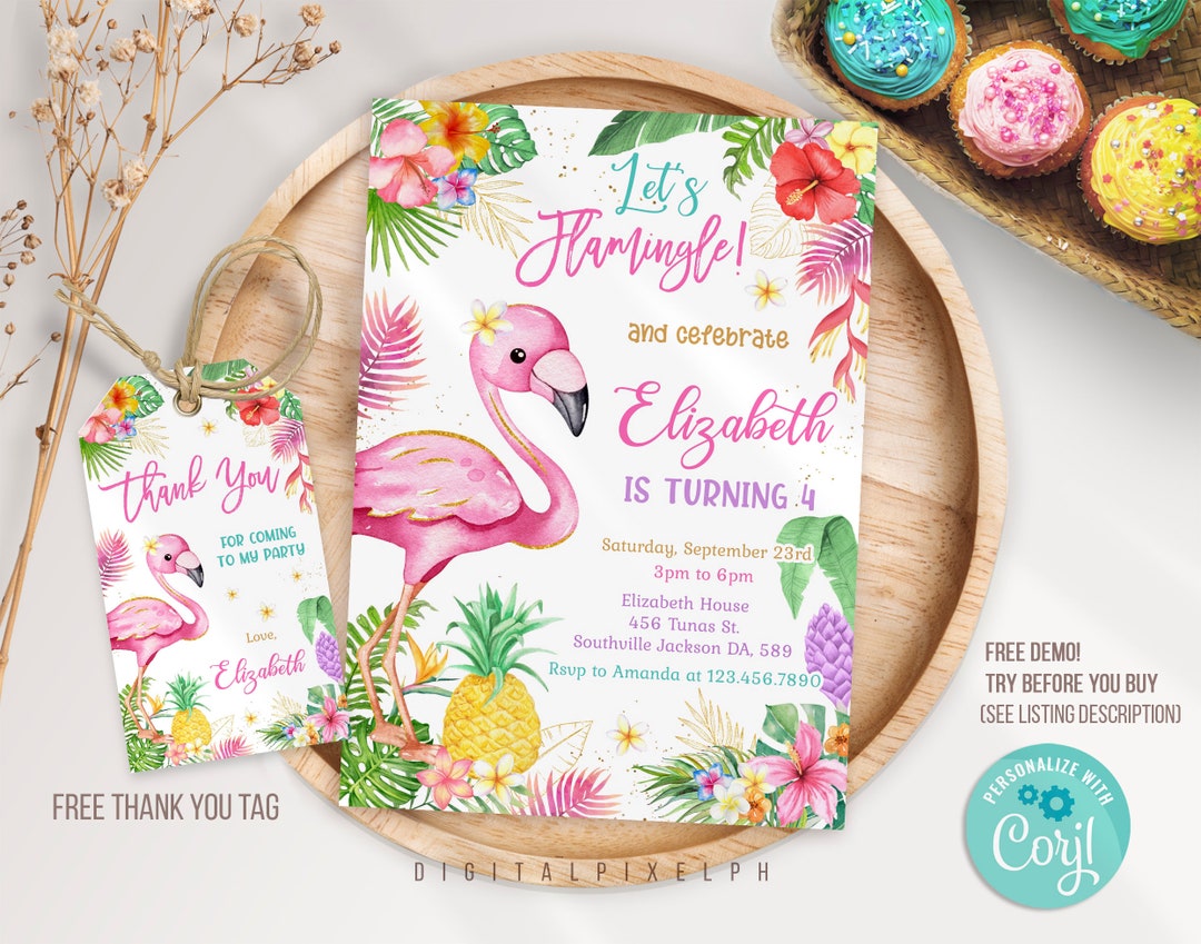 Editable Flamingo Birthday Invitation Template, Flamingle Invitation ...