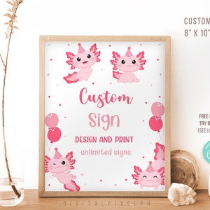 Editable Axolotl Birthday Welcome Sign Template (digital Download) - Etsy