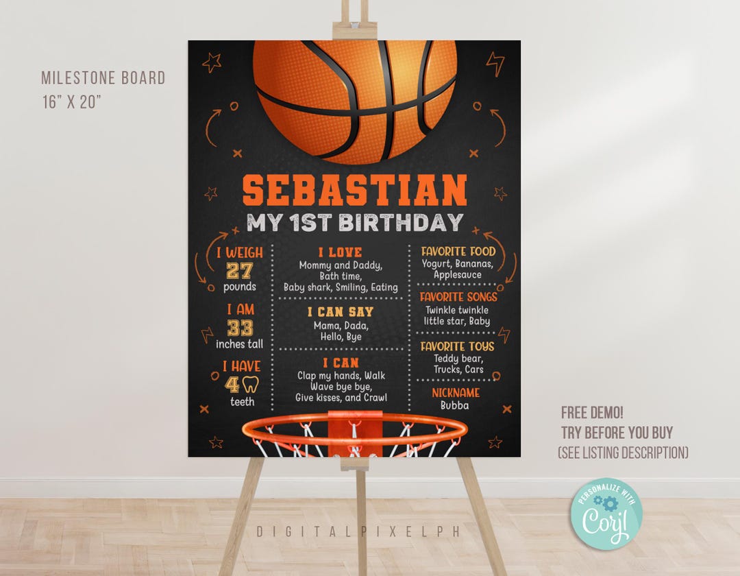 Editable Basketball Milestone Poster Template, Basketball Milestone ...