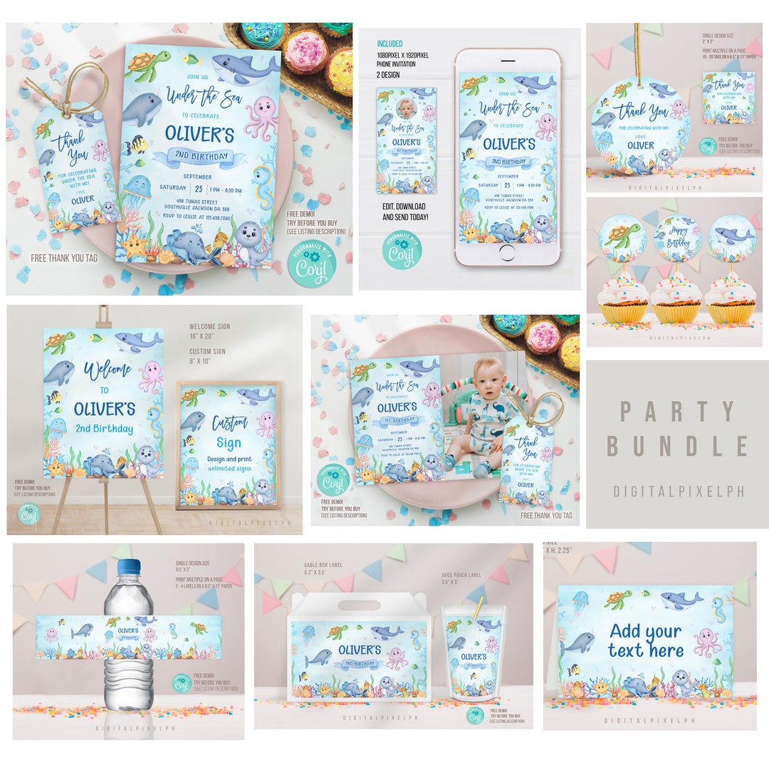 Editable Under the Sea Birthday Invitation Bundle Template, Under the ...